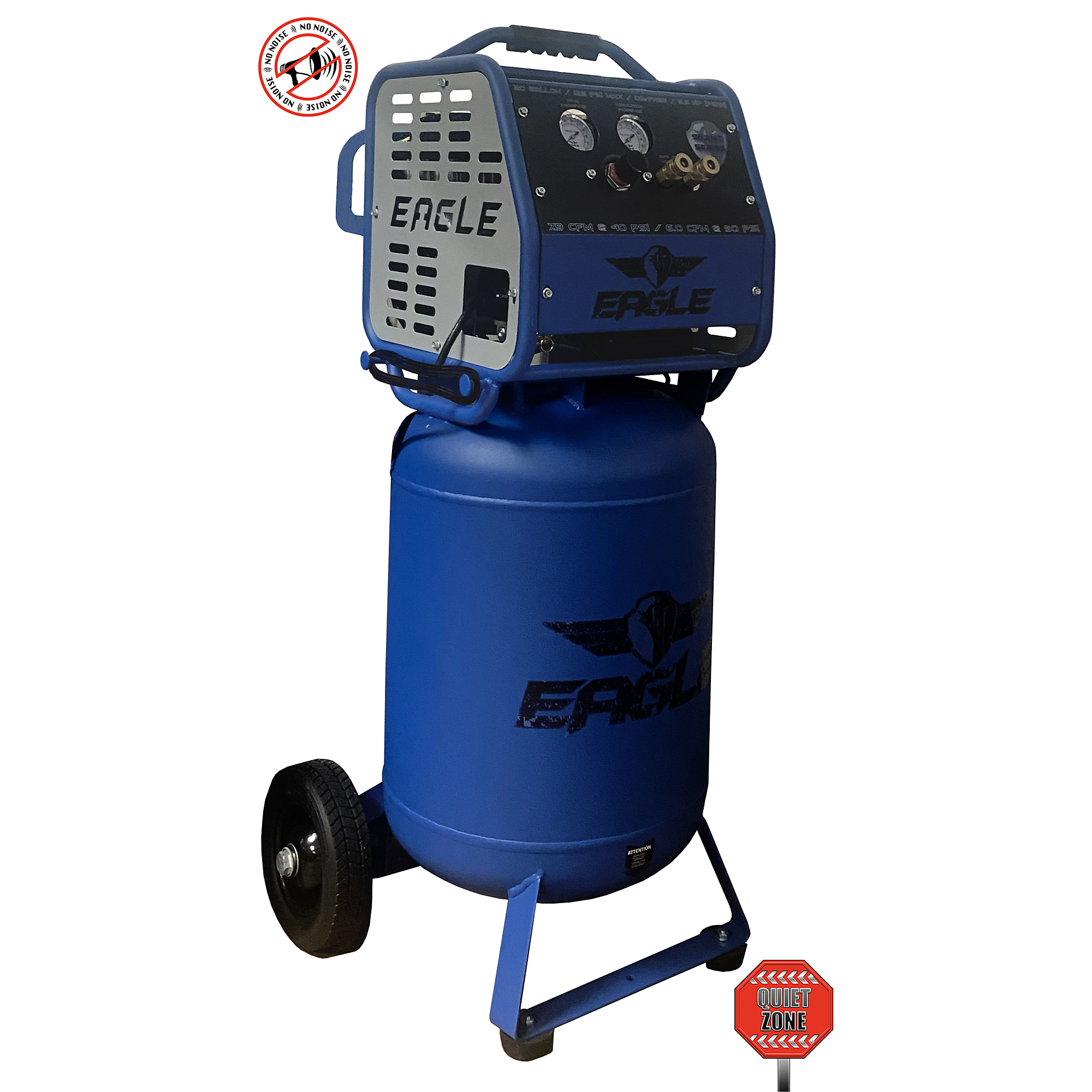 EAGLE, 20 Gallon Silent Air Compressor, Horsepower 2.5 HP, Air Tank Size 20 Gal, Model# EA-6500 ...